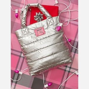 Justice | Accessories | Justice Puffer Tote Bag Silver Metallic Bag ...